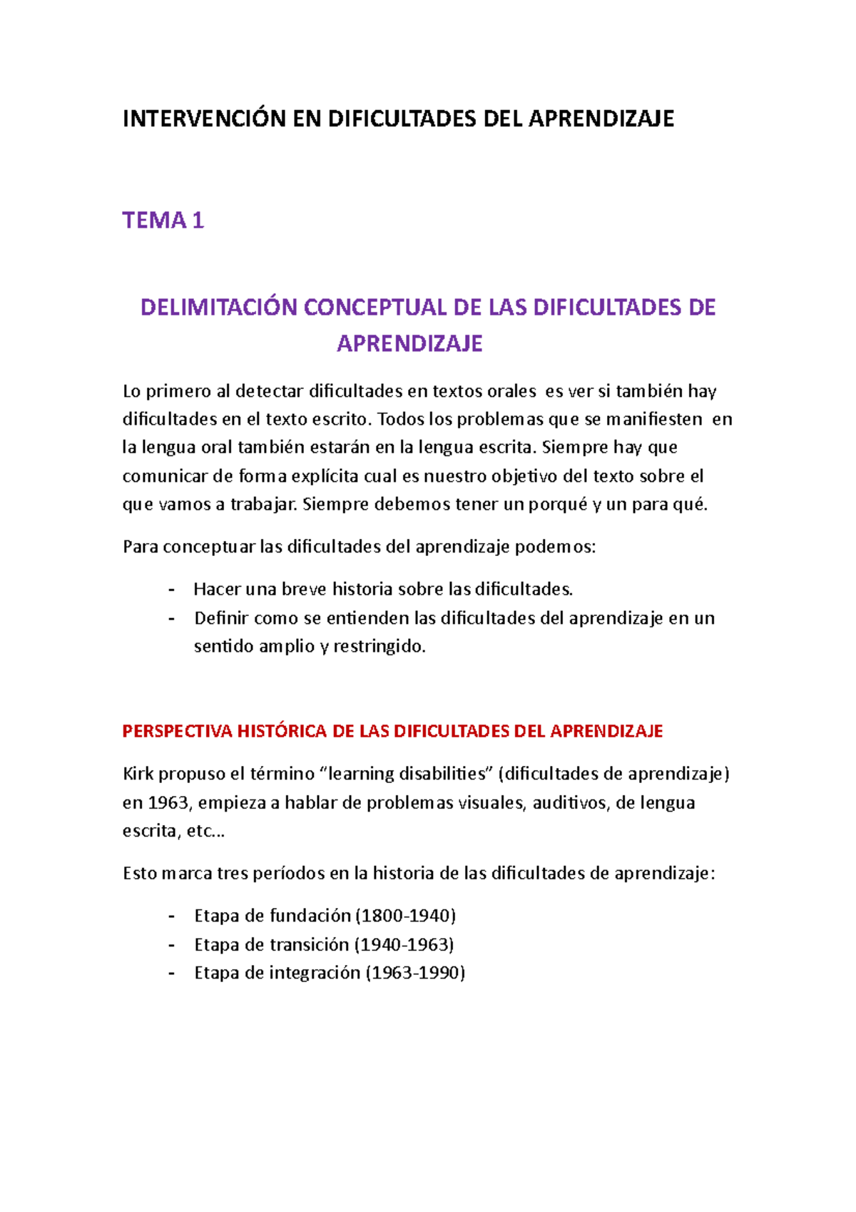 IntervenciÓn EN Dificultades DEL Aprendizaje - EN DIFICULTADES DEL APRENDIZAJE TEMA 1 CONCEPTUAL ...