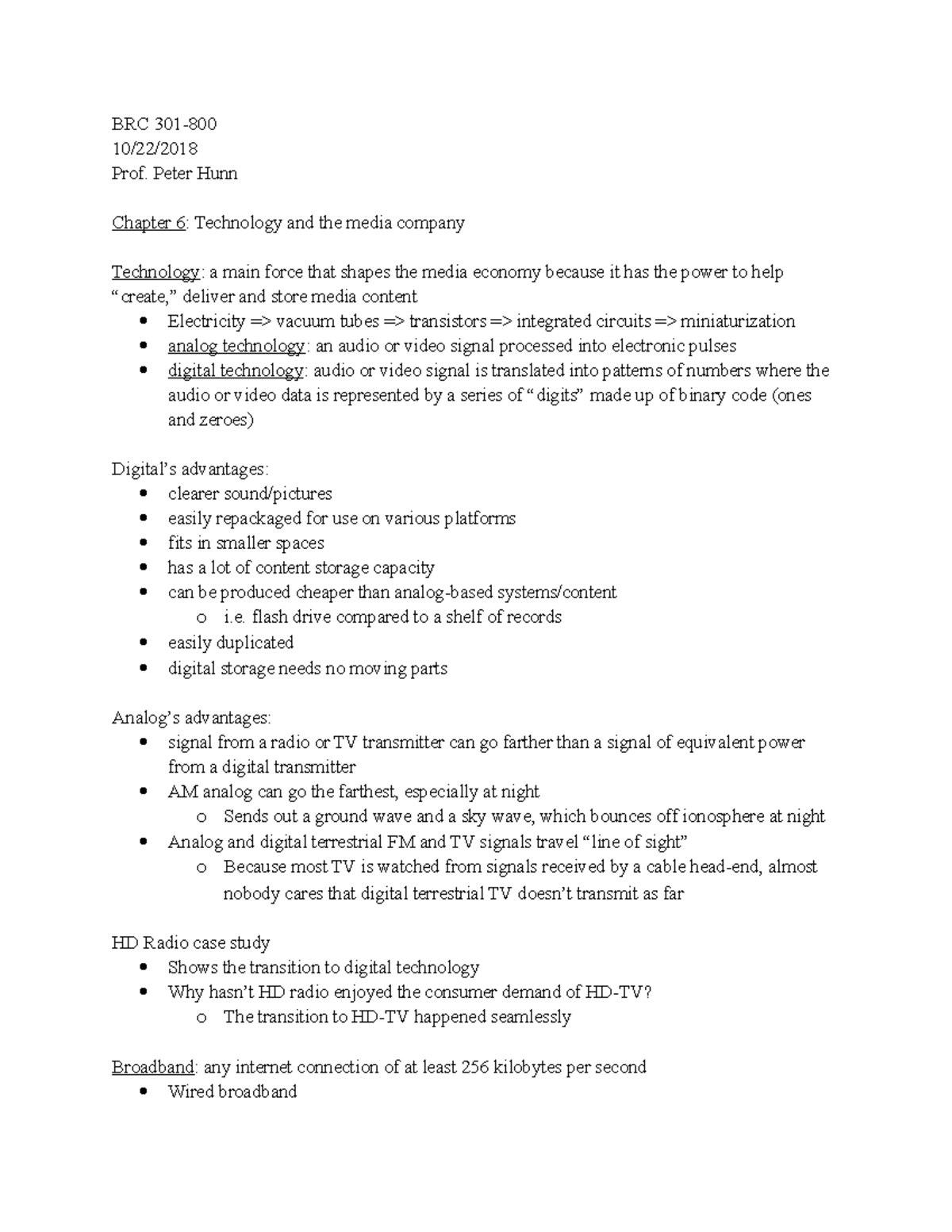 10:22:2018 - Lecture 5 notes - BRC 301- 10/22/ Prof. Peter Hunn Chapter ...