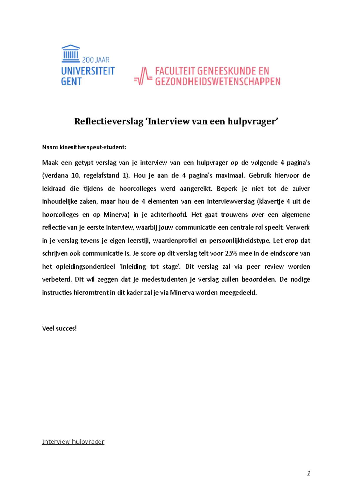 Reflectieverslag Interview van een hulpvrager -1 - Reflectieverslag ‘Interview van een ...