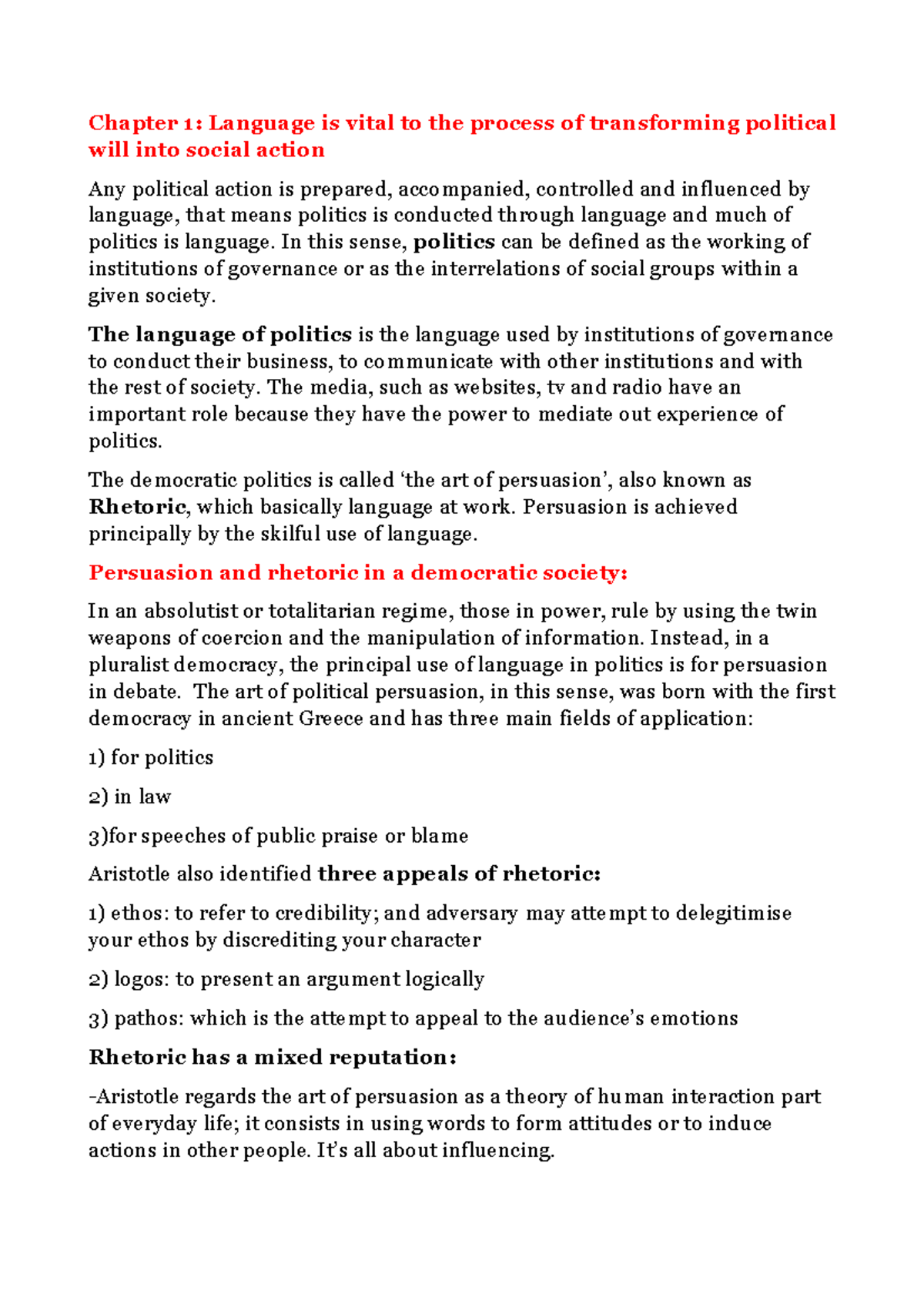 Chapter 1 the language of persuasion in politics - Chapter 1: Language ...