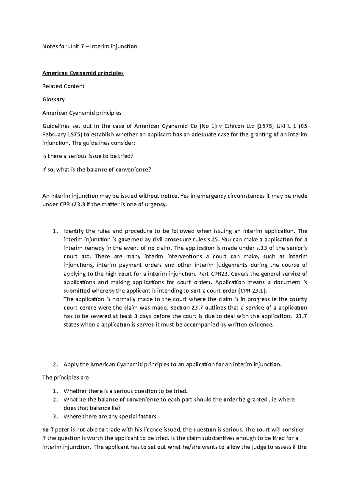 Unit 7 Interim Injuntion Notes Notes For Unit 7 Interim Injunction