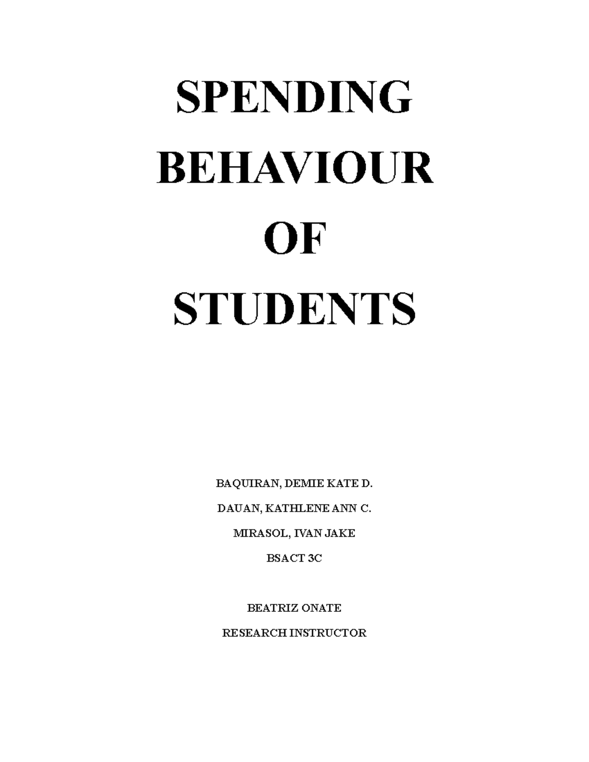 Spending Behaviour OF Students - SPENDING BEHAVIOUR OF STUDENTS ...