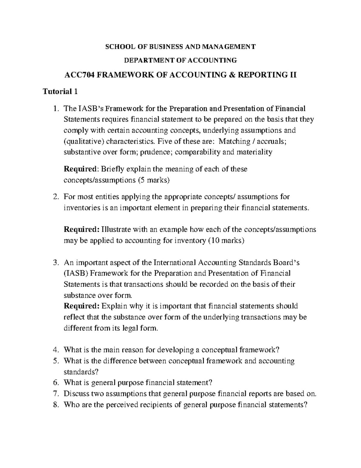 Tutorial on Framework - SCHOOL OF BUSINESS AND MANAGEMENT DEPARTMENT OF ...