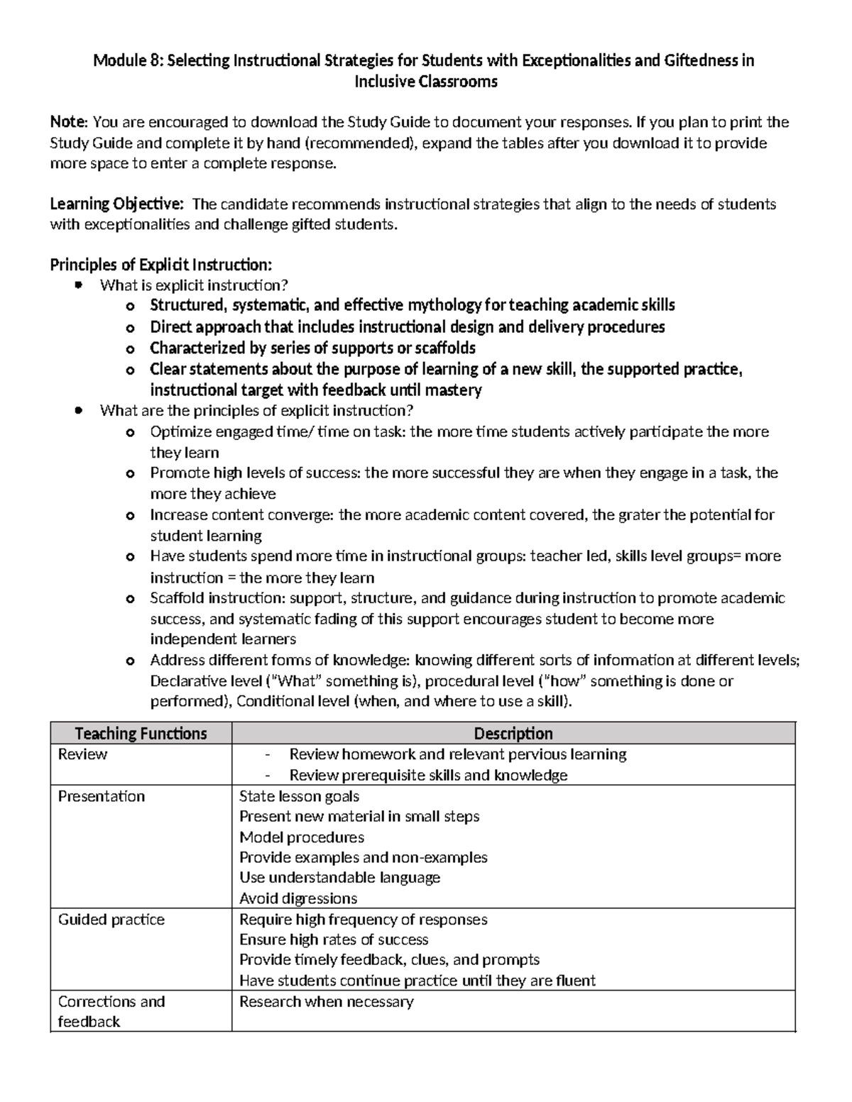 D096 d169 m8 study guide - Module 8: Selecting Instructional Strategies ...