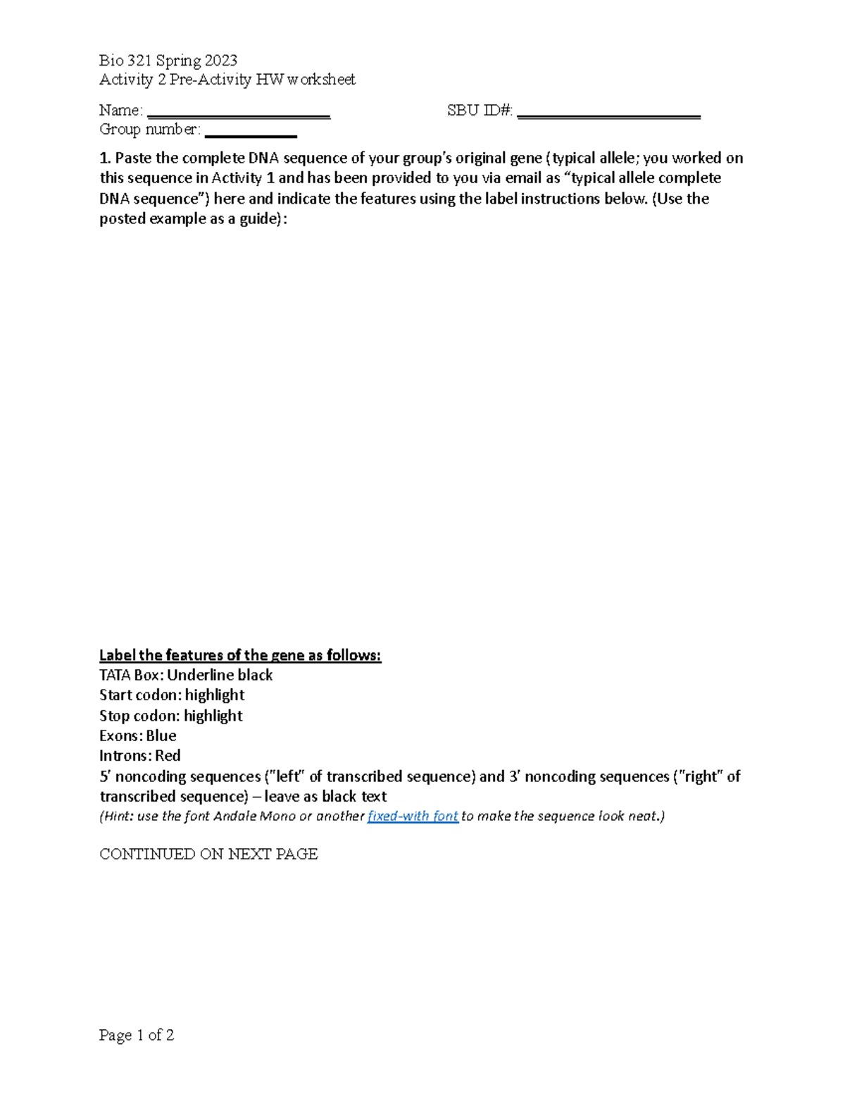 Bio 321 Sp23 Activity 2 Pre-Activity HW worksheet - Bio 321 Spring 2023 ...