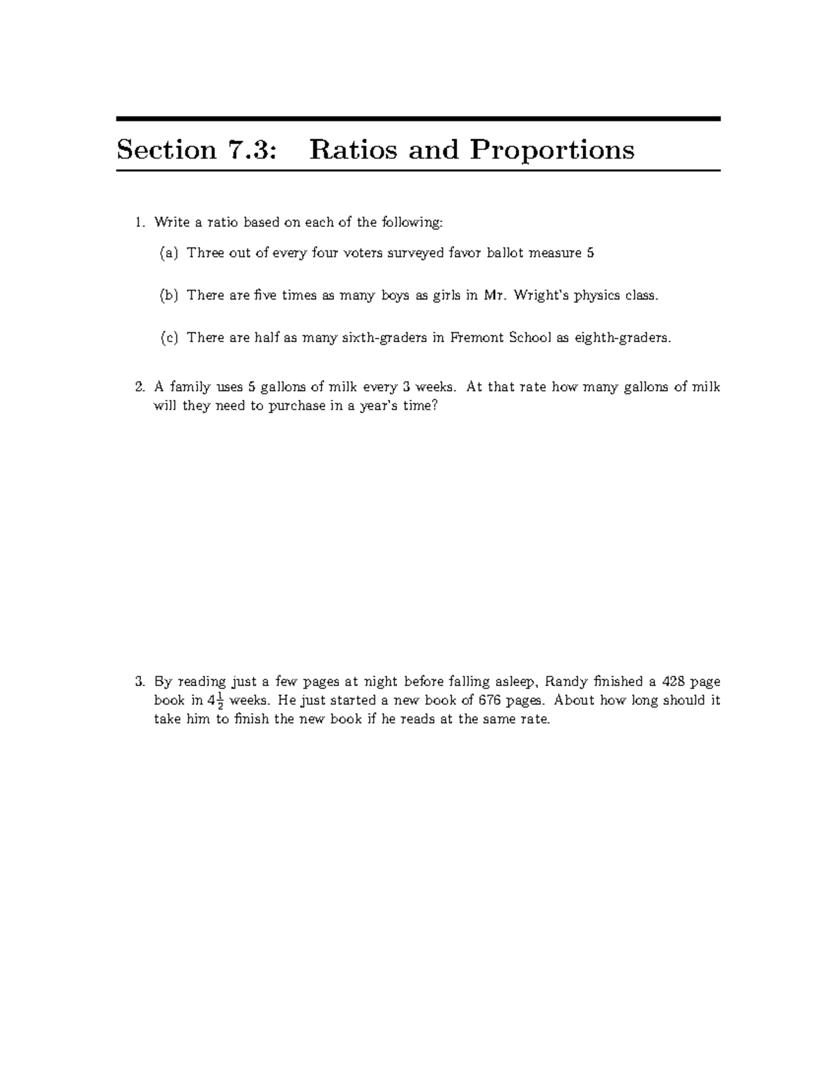 Ratios And Proportions - Write a ratio based on each of the following ...