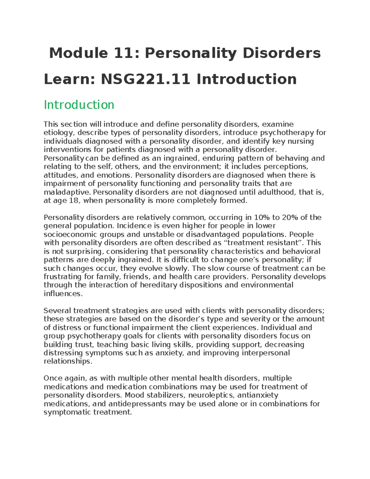Module 11 - mental health - Module 11: Personality Disorders Learn ...
