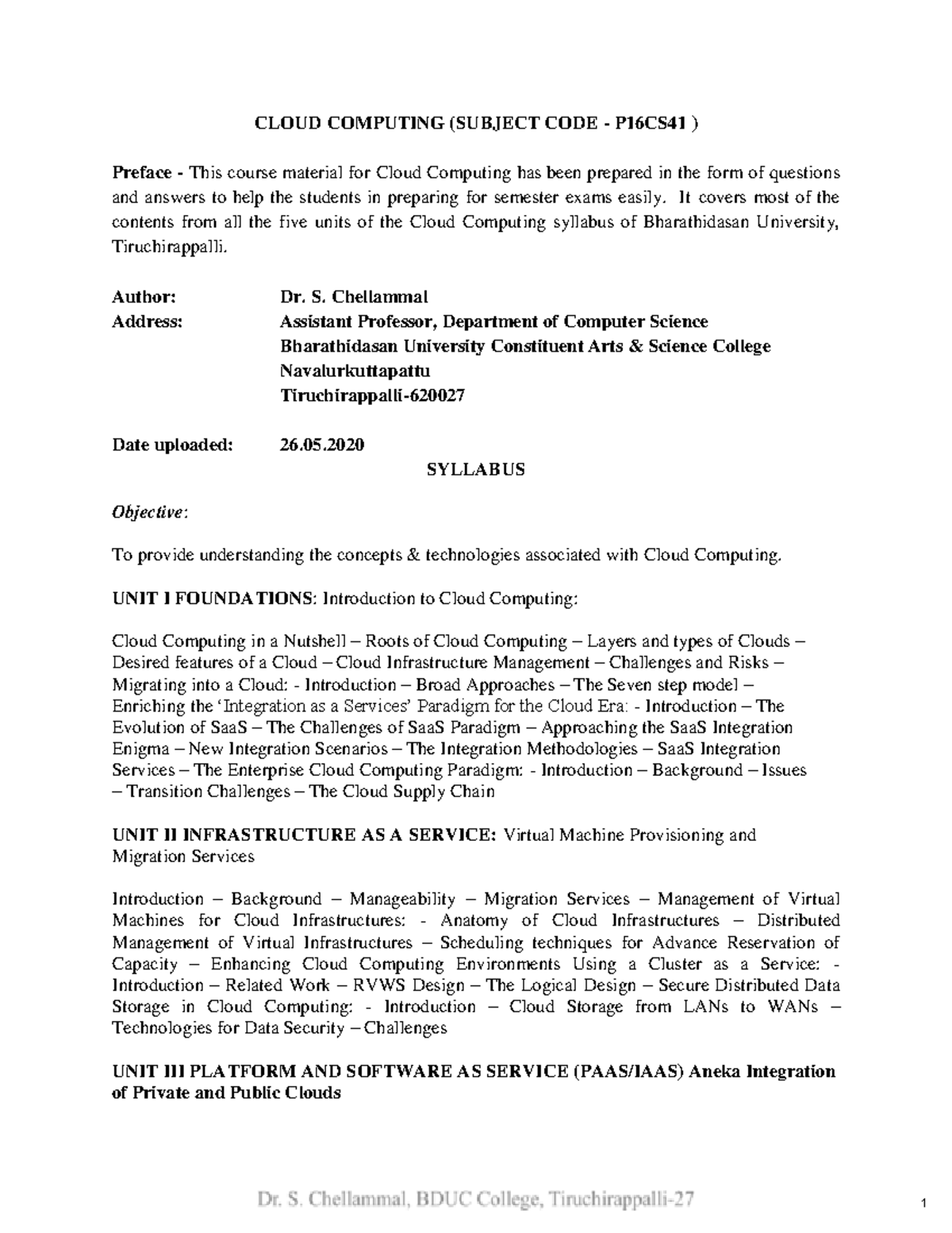 CC Notes - CLOUD COMPUTING (SUBJECT CODE - P16CS41 ) Preface - This ...