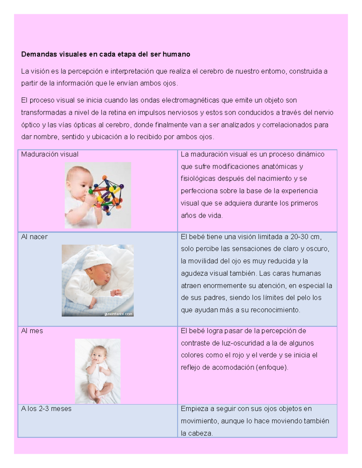 Demandas visuales en cada etapa del ser humano - El proceso visual se ...