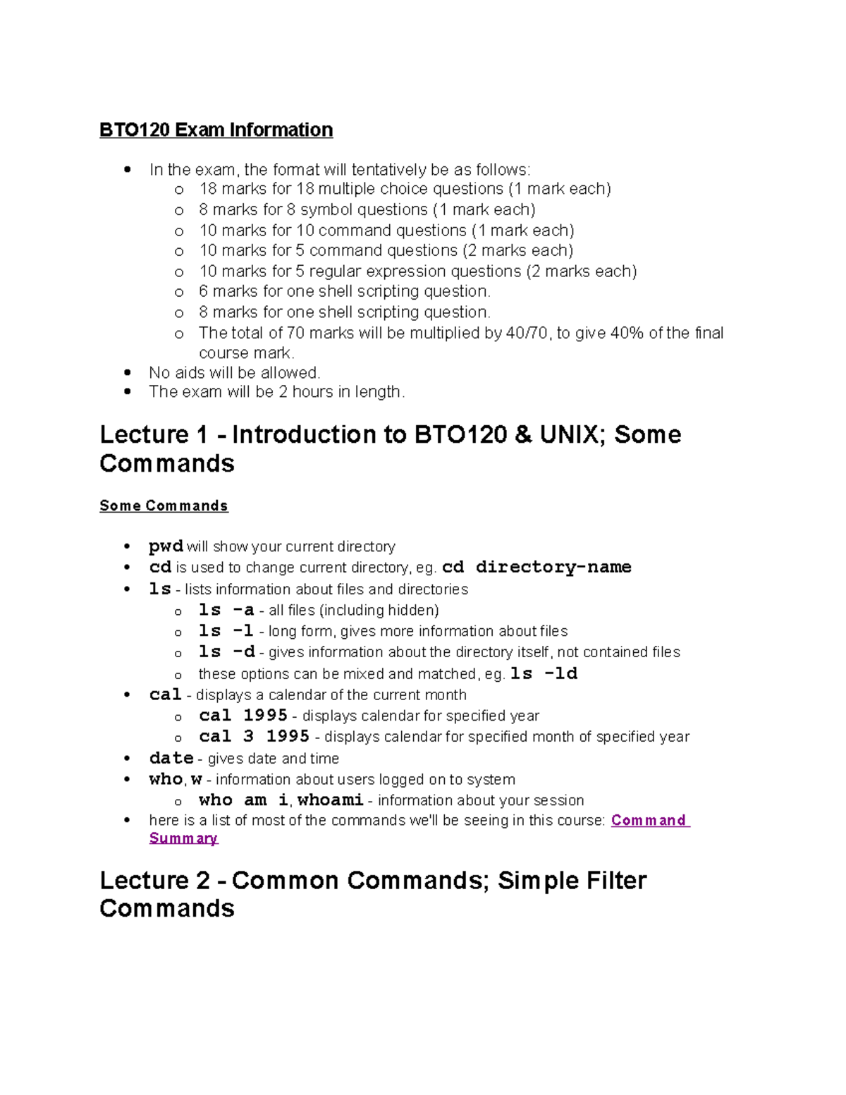 BTO120 Final Exam notes - BTO120 Exam Information In the exam, the ...
