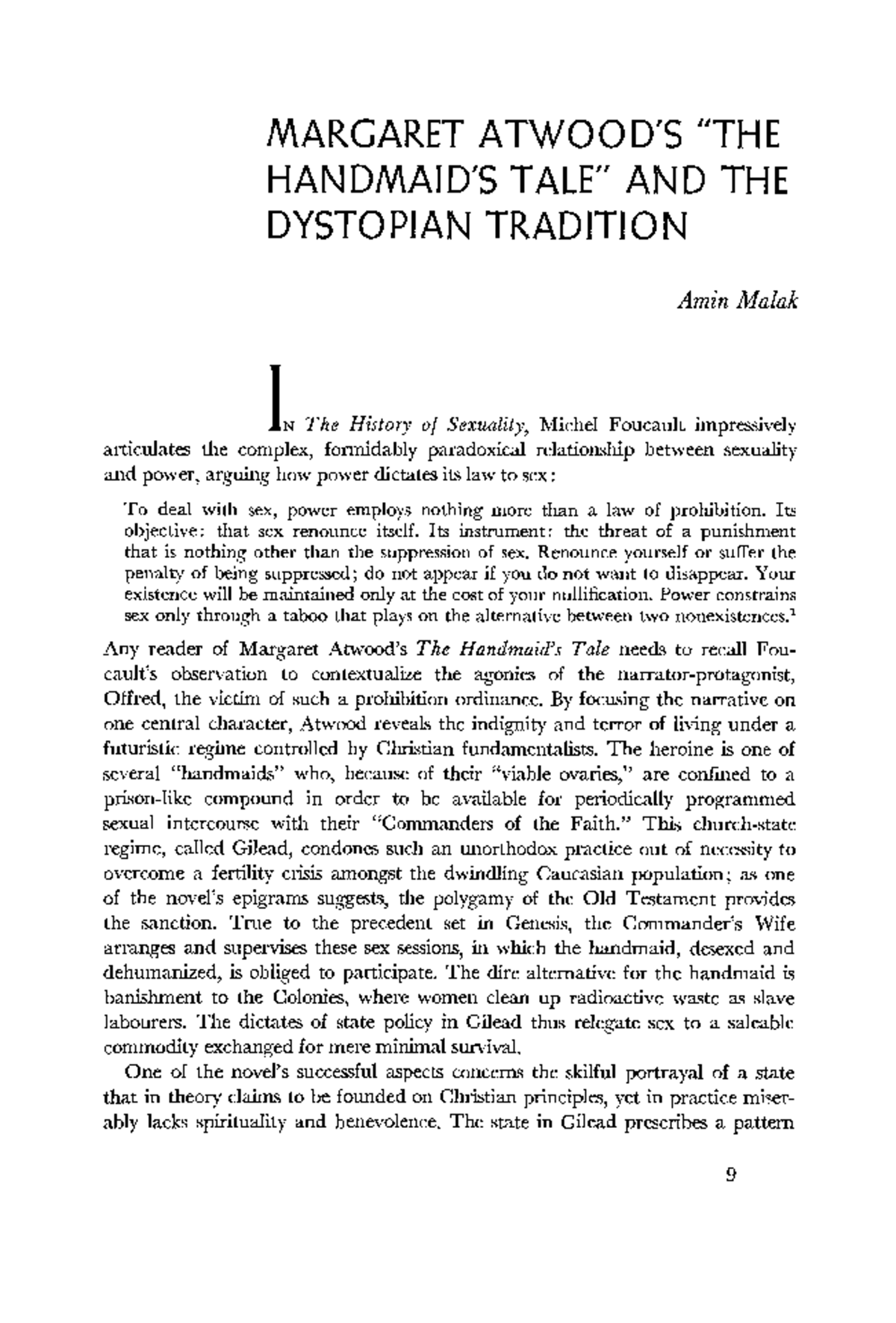 A Malak Margaret Atwoods The Handmaids Tale and the Dystopian Tradition ...