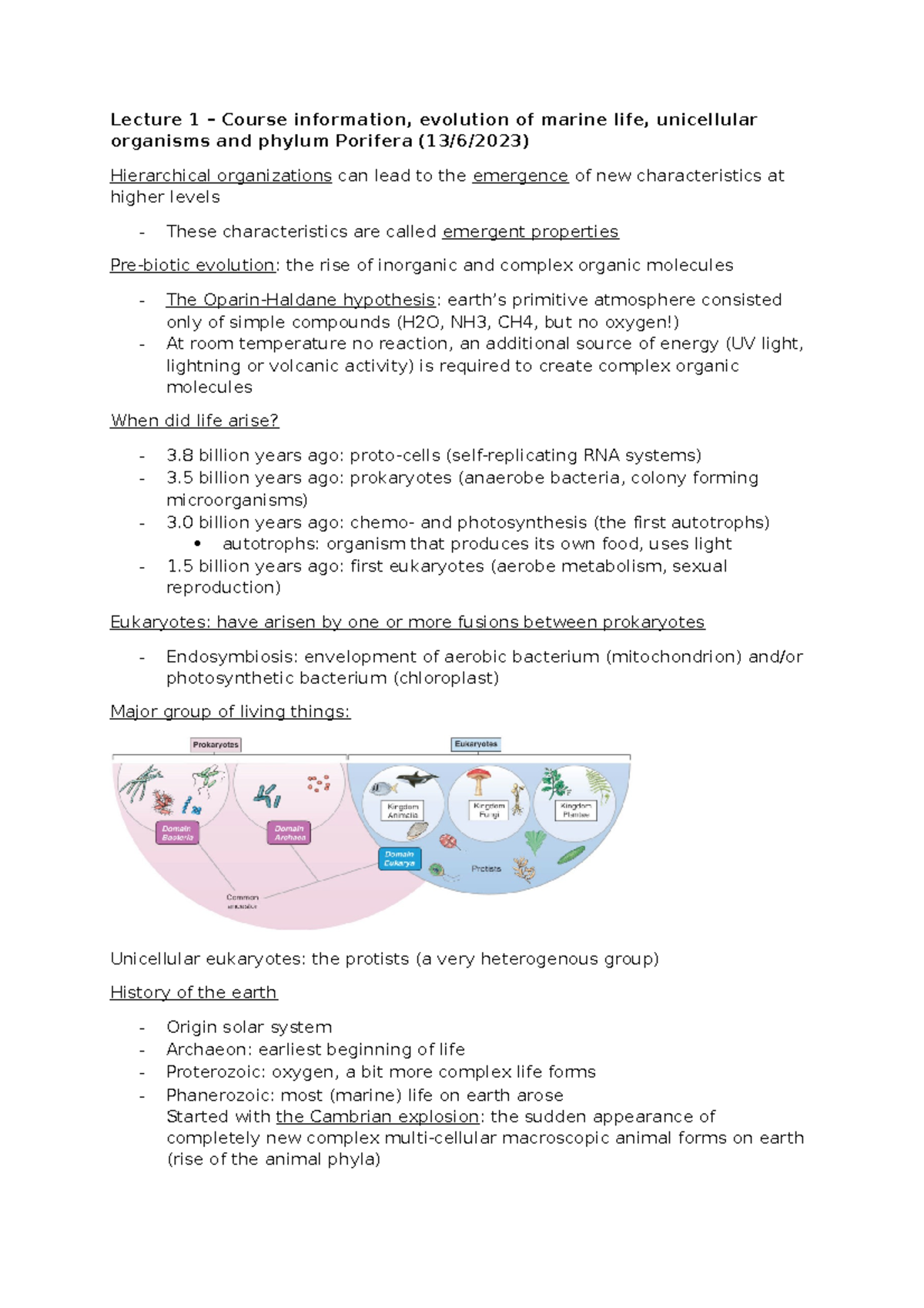 Lecture 1-4 - Lecture 1 – Course information, evolution of marine life ...