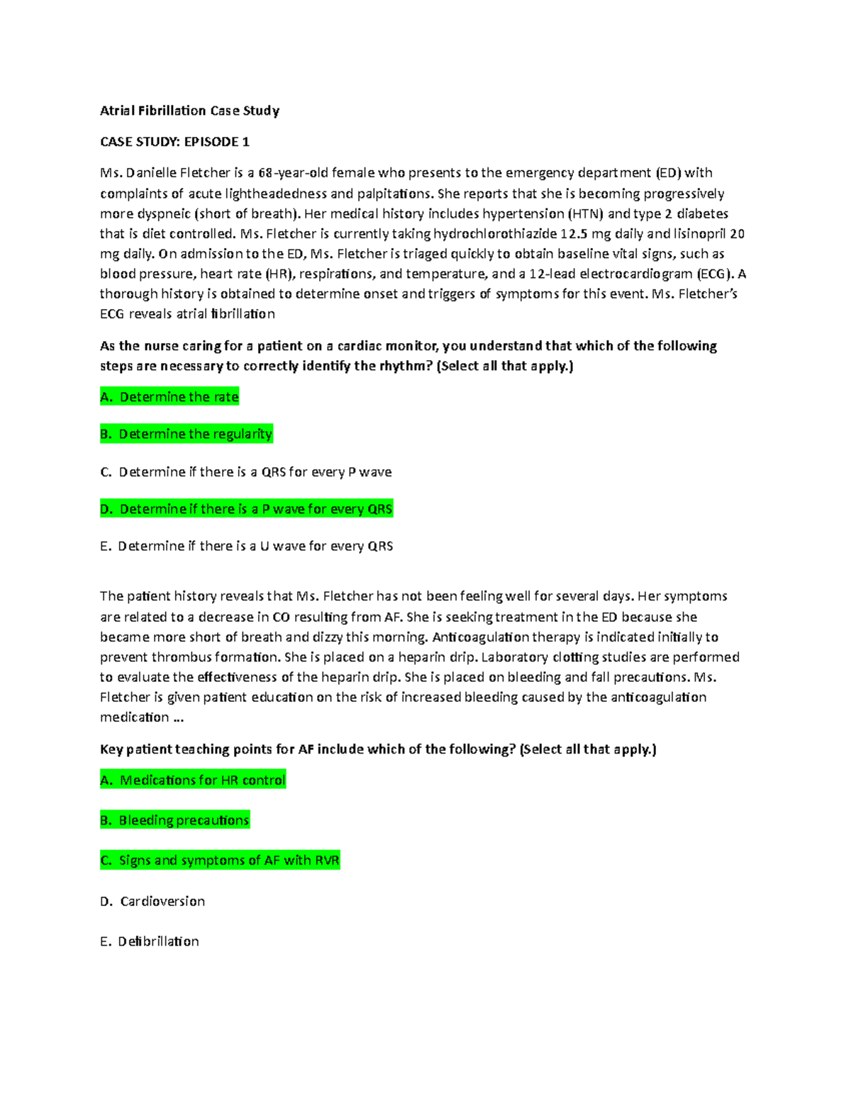 Atrial Fibrillation Case Study - Studocu