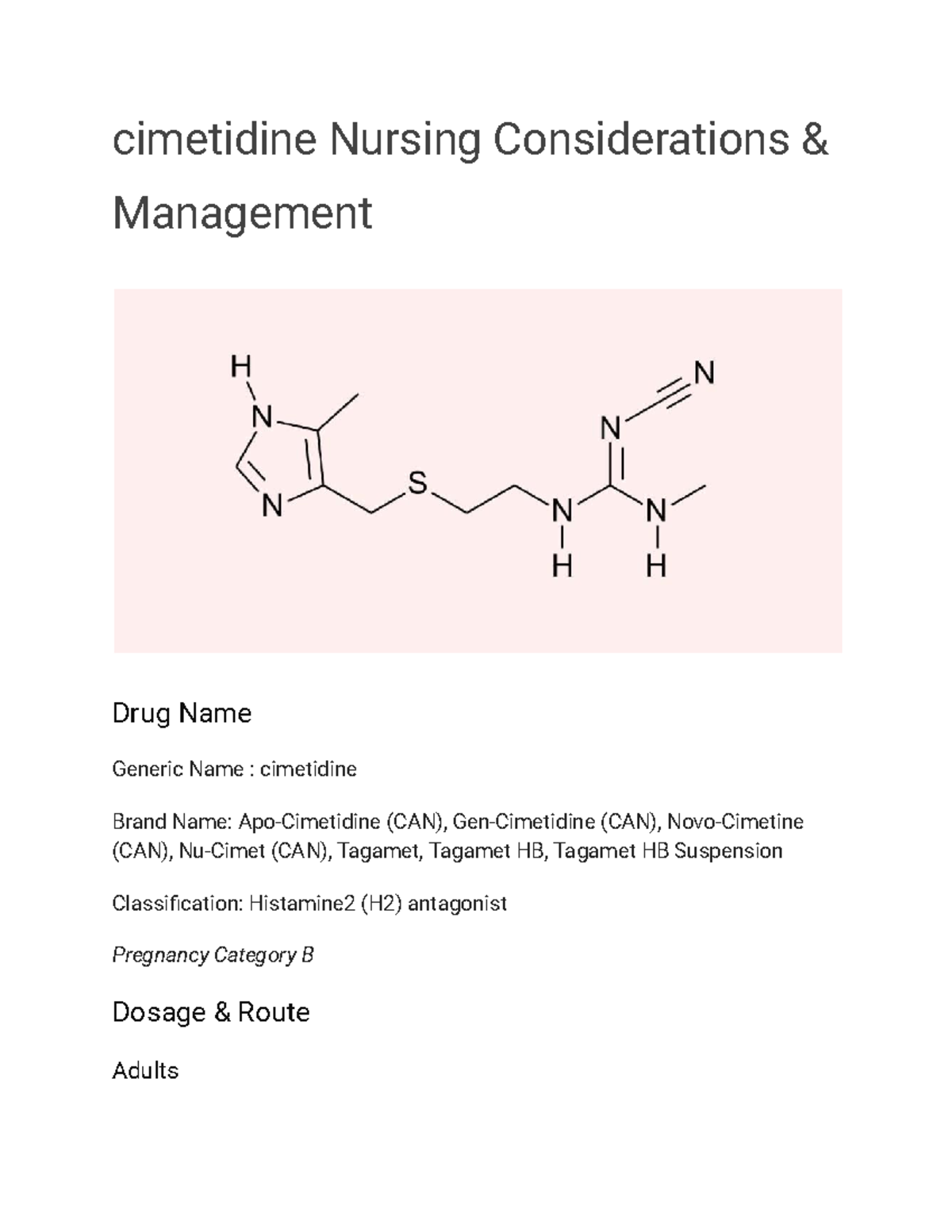 Cimetidine Nursing - lecture notes - cimetidine Nursing Considerations ...