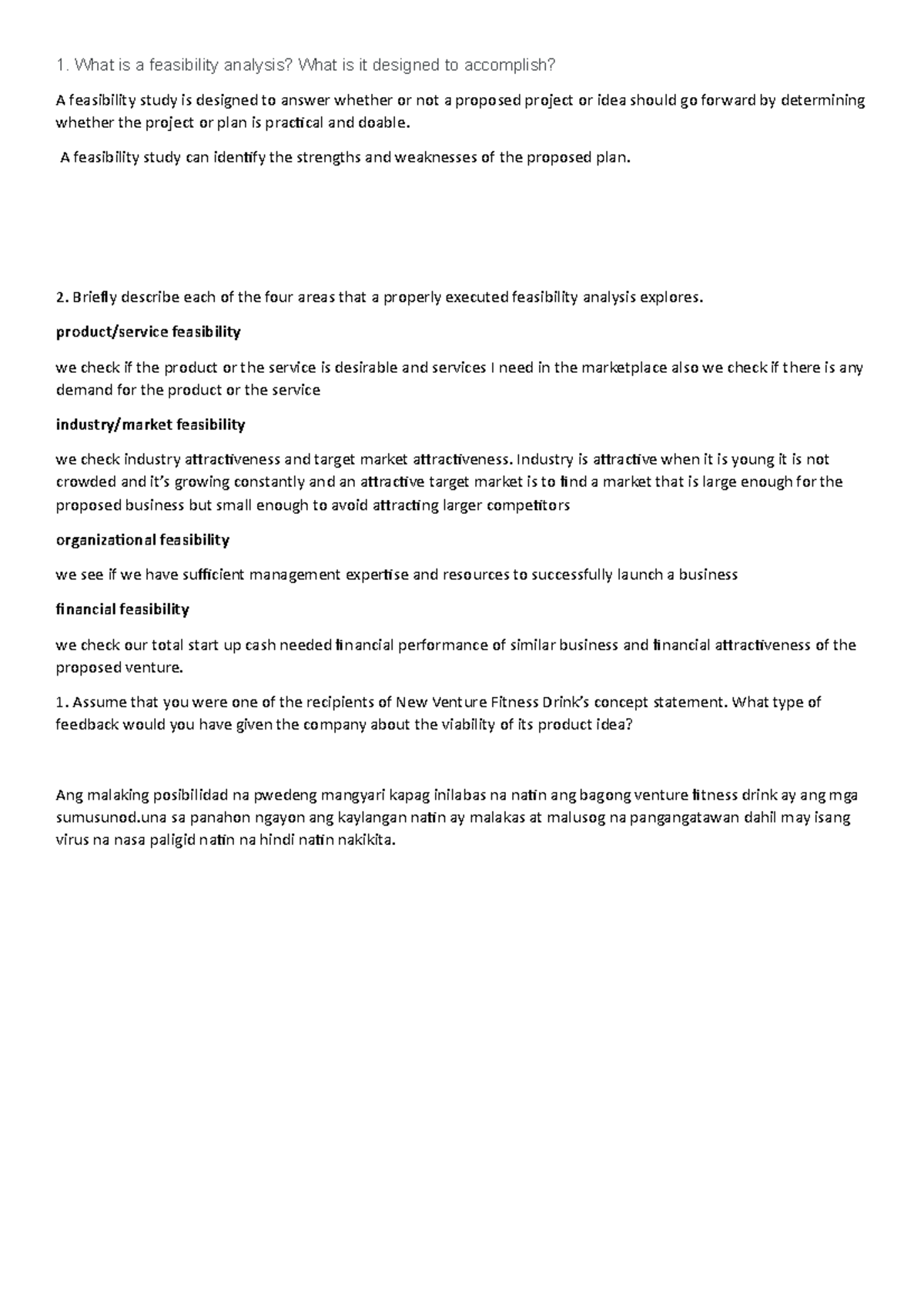 ACT 4 Entreprenuer - answer key - What is a feasibility analysis? What ...