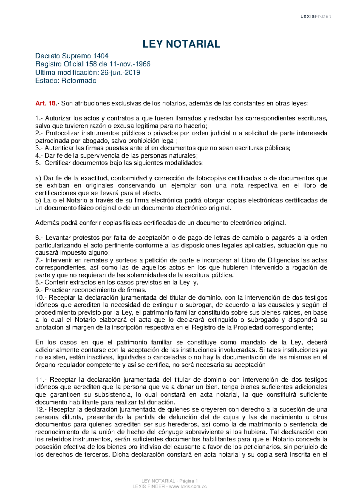 LEY Notarial - LEY NOTARIAL Decreto Supremo 1404 Registro Oficial 158 ...