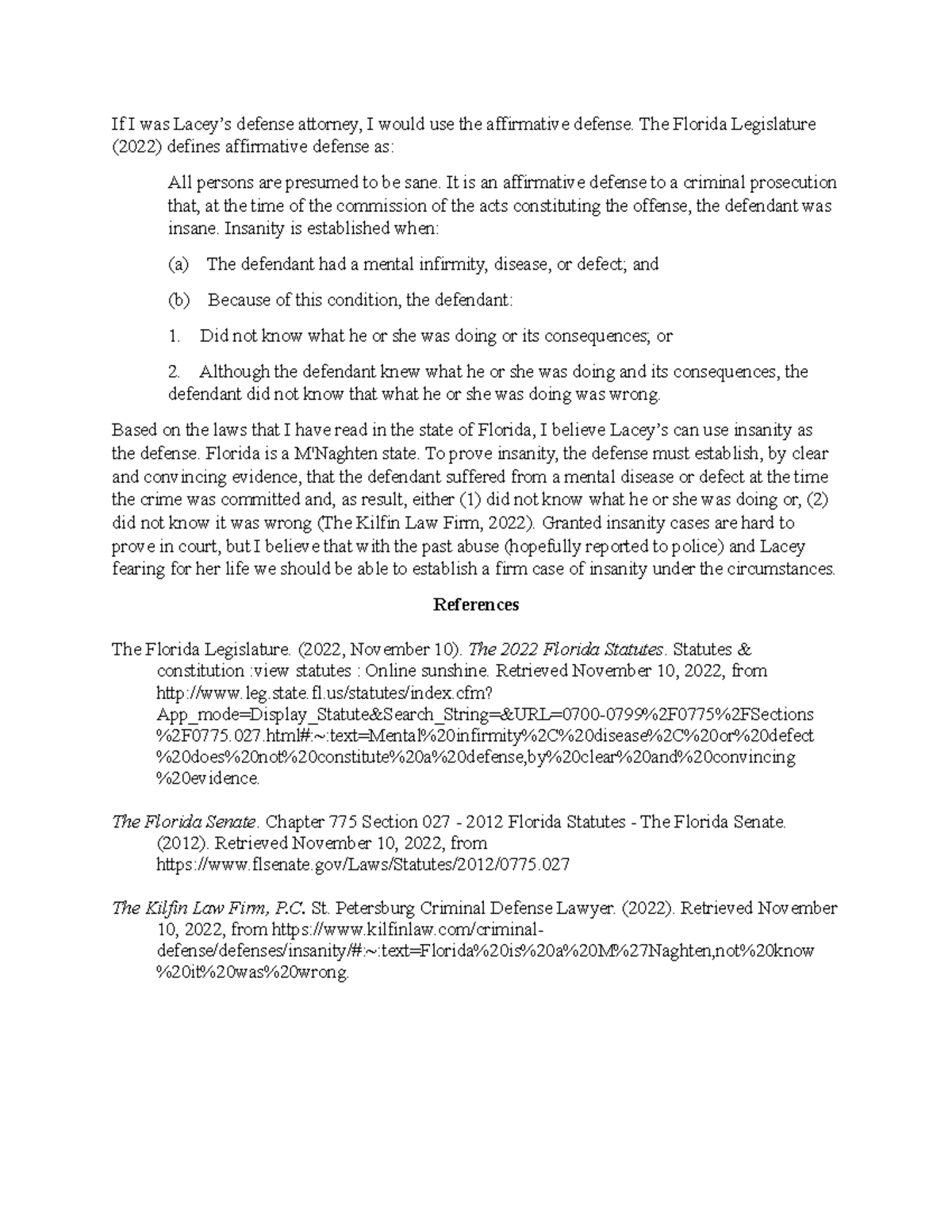 3-2 Discussion - If I was Lacey’s defense attorney, I would use the ...