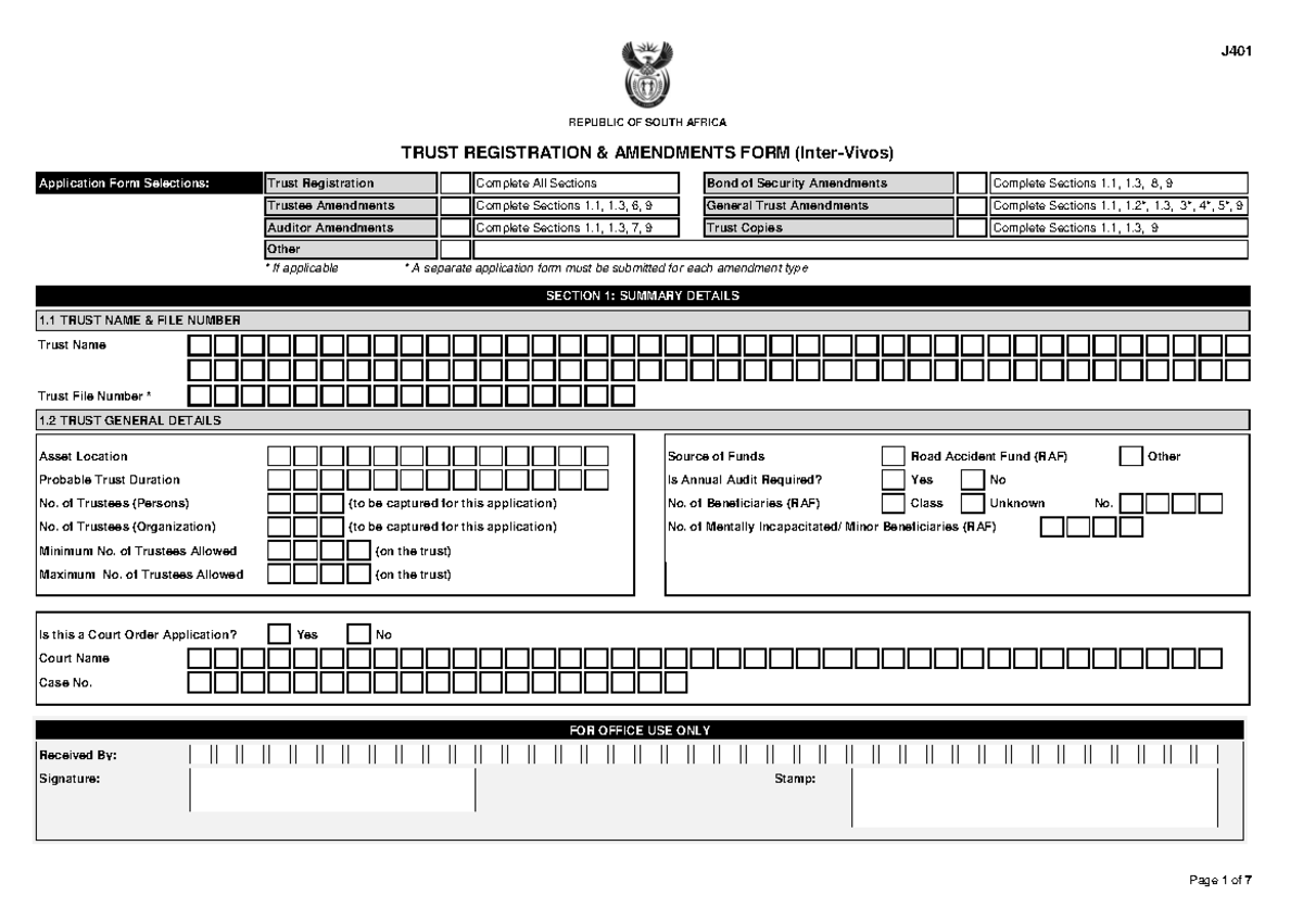 J401 trust-registration-amendment-eform - REPUBLIC OF SOUTH AFRICA ...