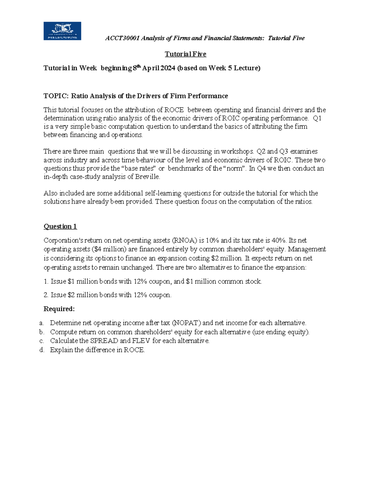 Tutorial Five Answers - Tutorial Five Tutorial in Week beginning 8th ...