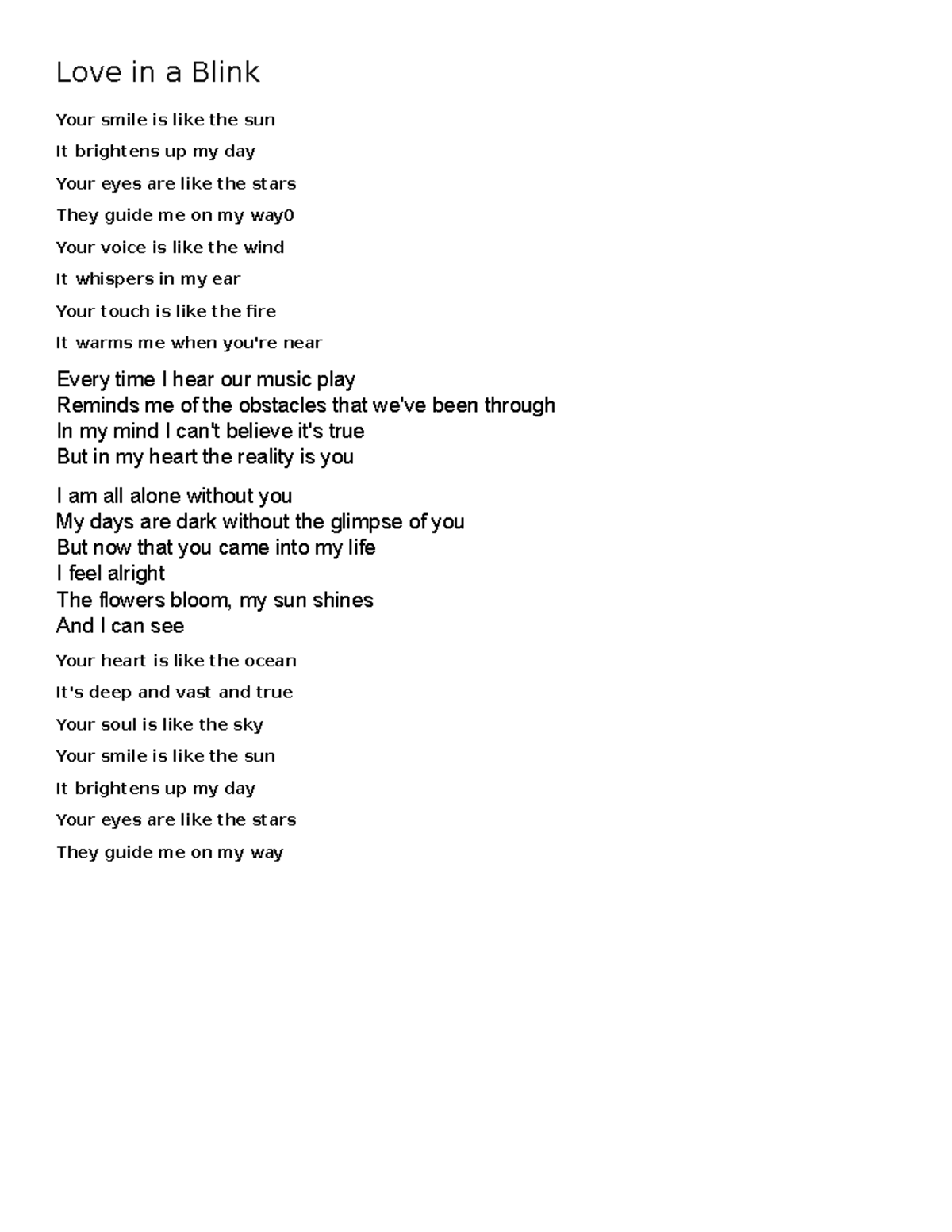 Poem Music 9 Pt #1 Qr3 - DOCUSS - Love in a Blink Your smile is like ...