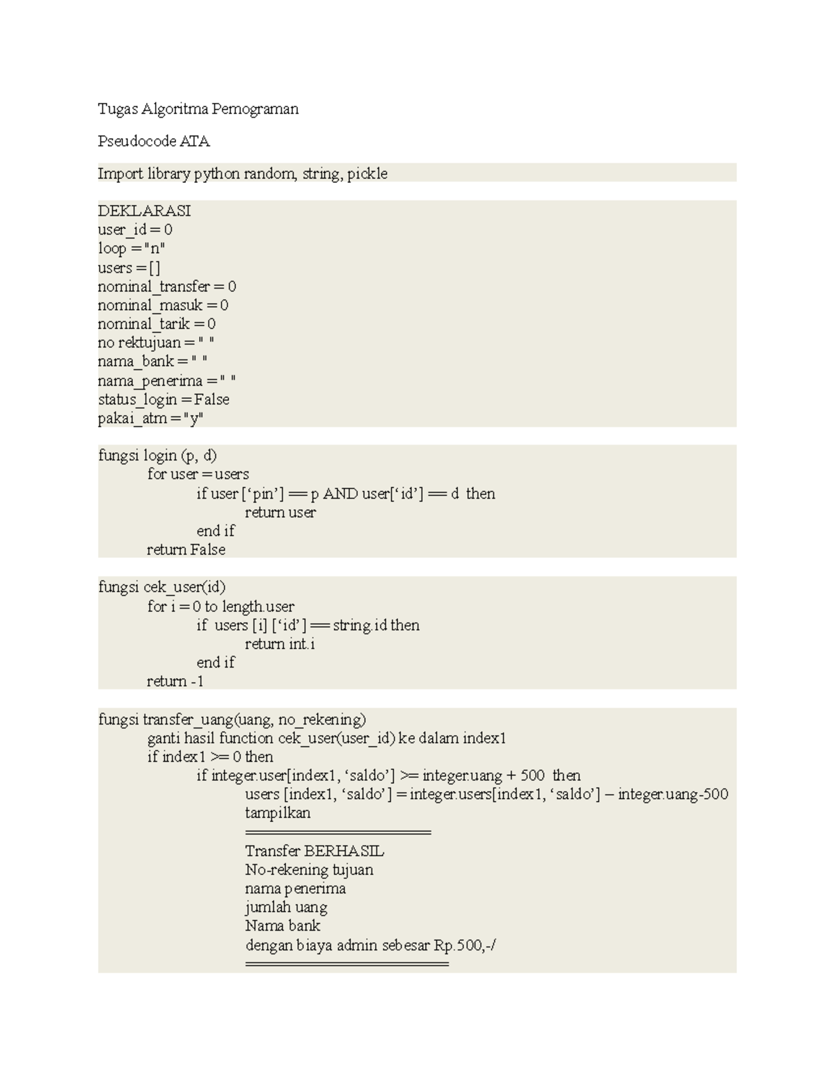 Tugas Algoritma Pemograman Pseudocode ATA - Tugas Algoritma Pemograman ...