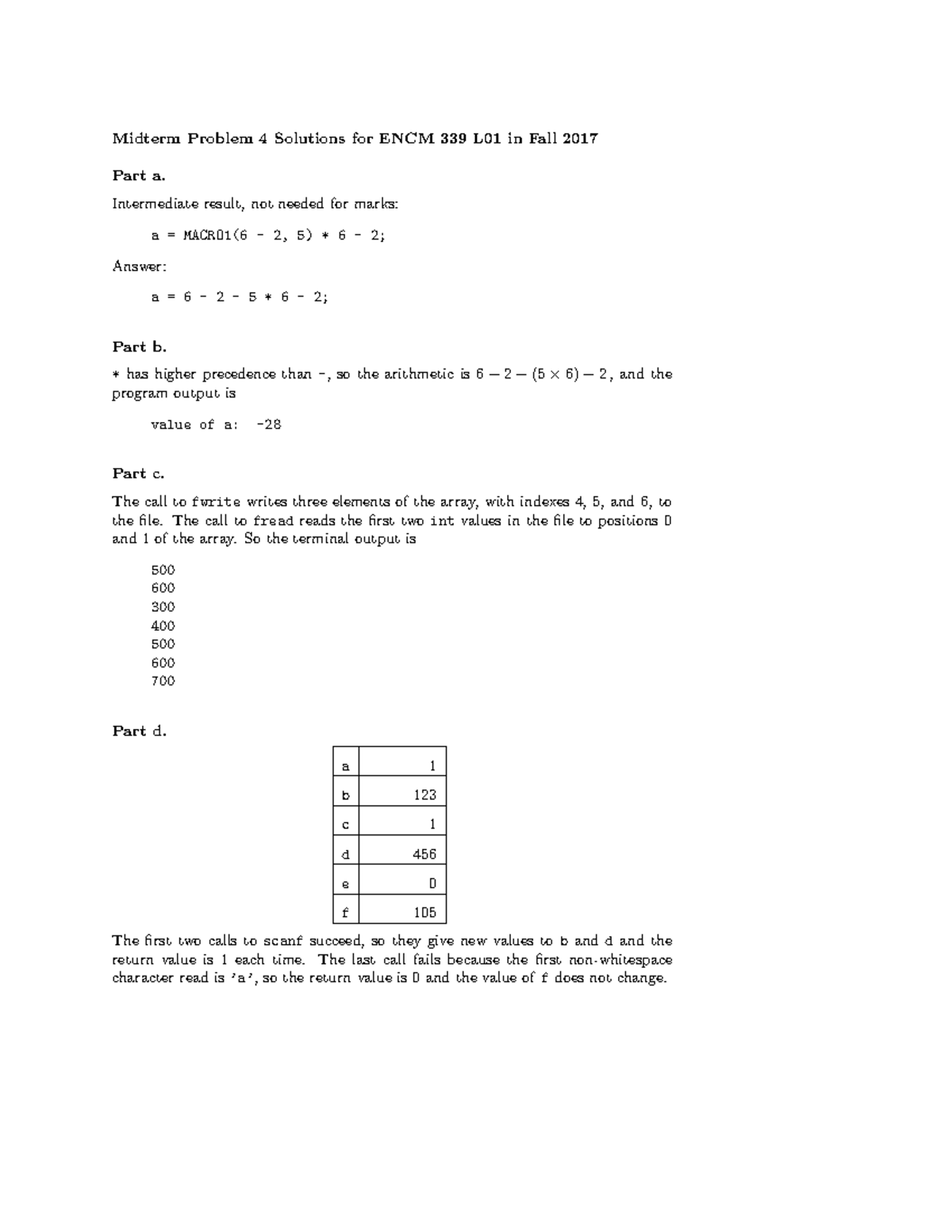 Midterm Problem 4 Solution - Midterm Problem 4 Solutions for ENCM 339 ...