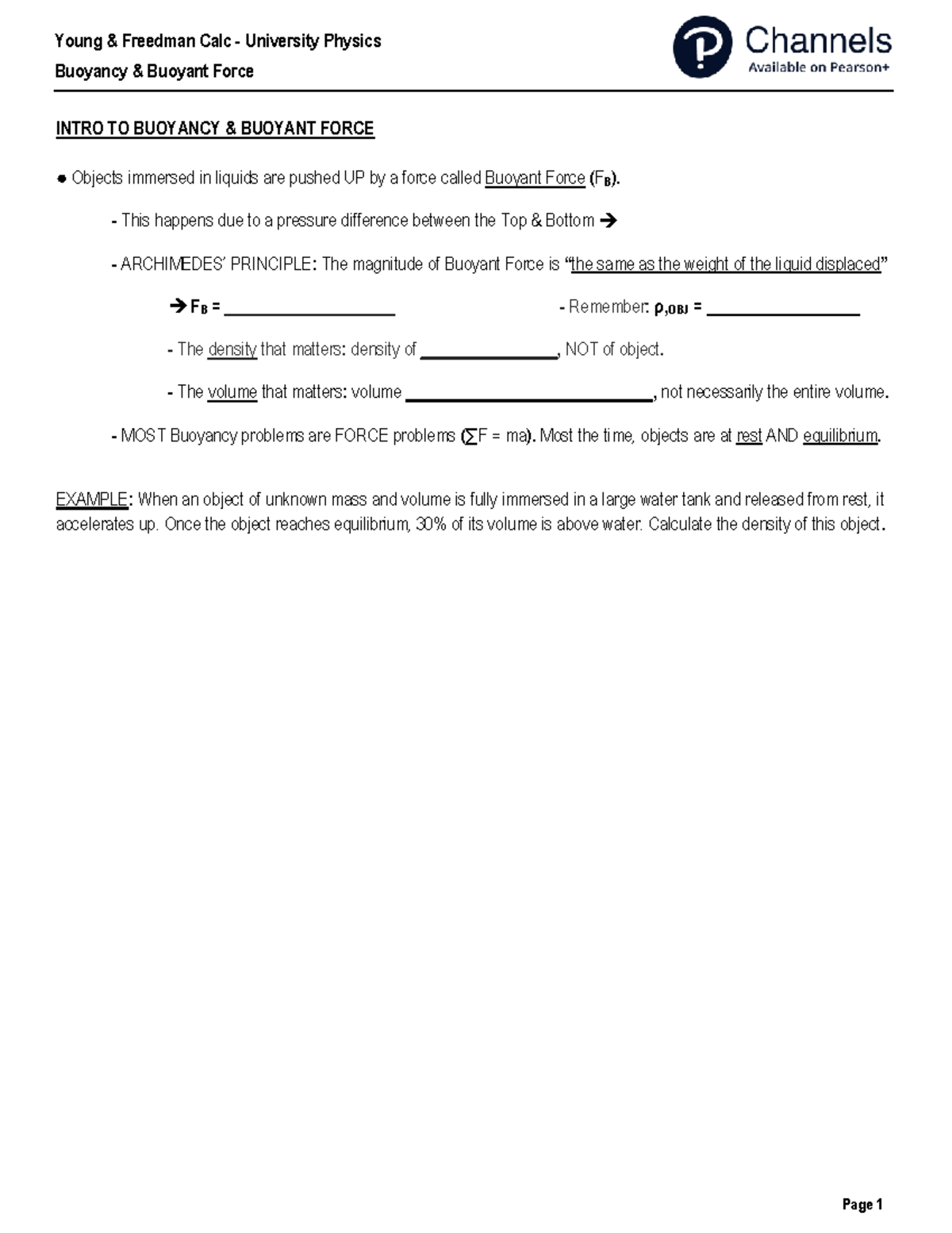 Paerson Plus - Mastering Physics - Buoyancy & Buoyant Force-worksheet ...