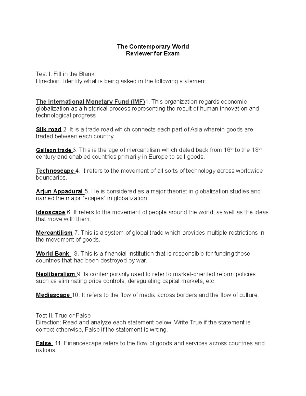 The Contemporary World Reviewer for Exam - The Contemporary World ...