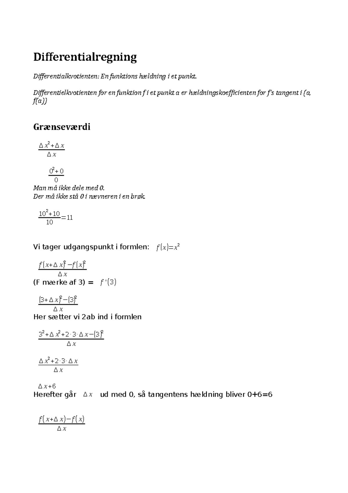 Differentialregning - Differentialregning Differentialkvotienten: En ...