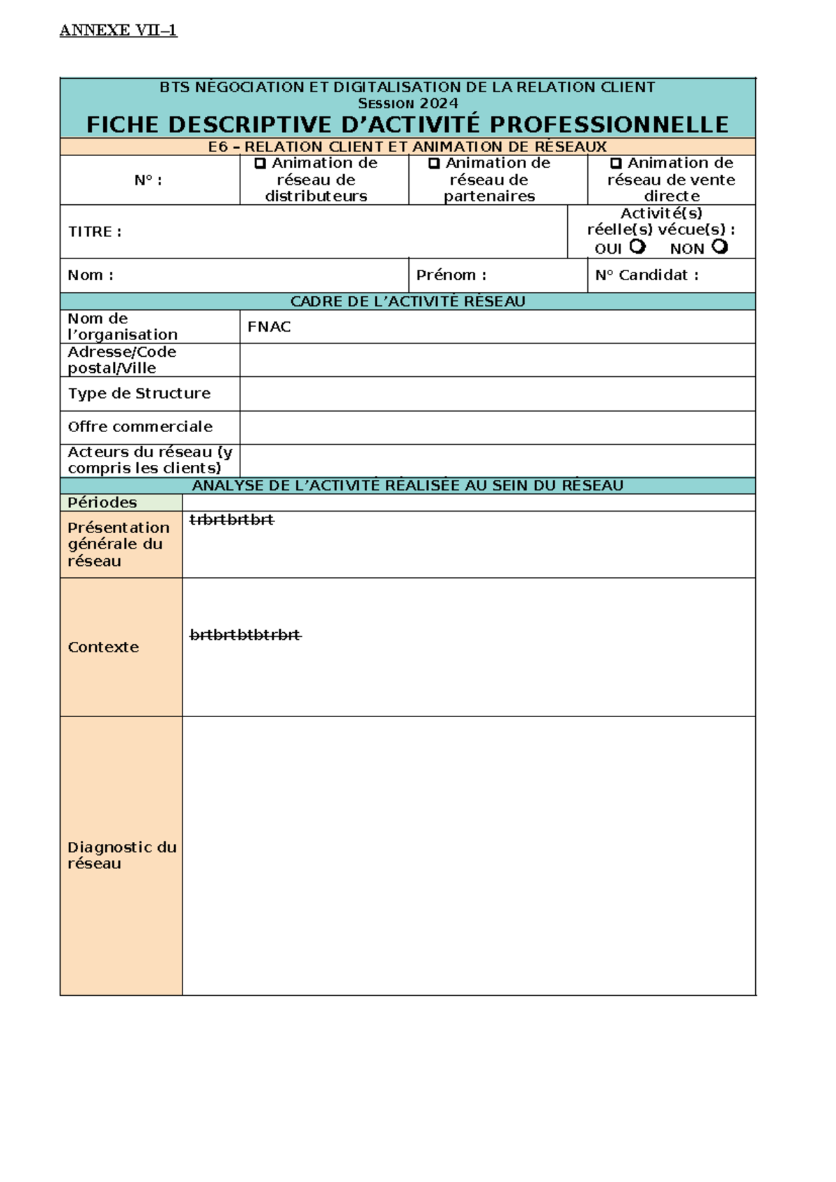 BTS NDRC 2024 - E6 - Fiche descriptive - ANNEXE VII– BTS NÉGOCIATION ET ...