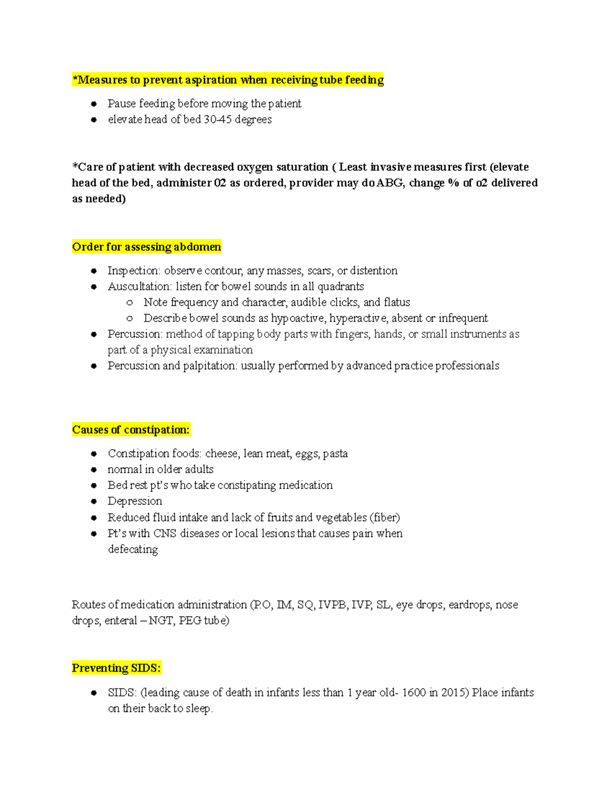 Nursing lecture final notes - *Measures to prevent aspiration when ...