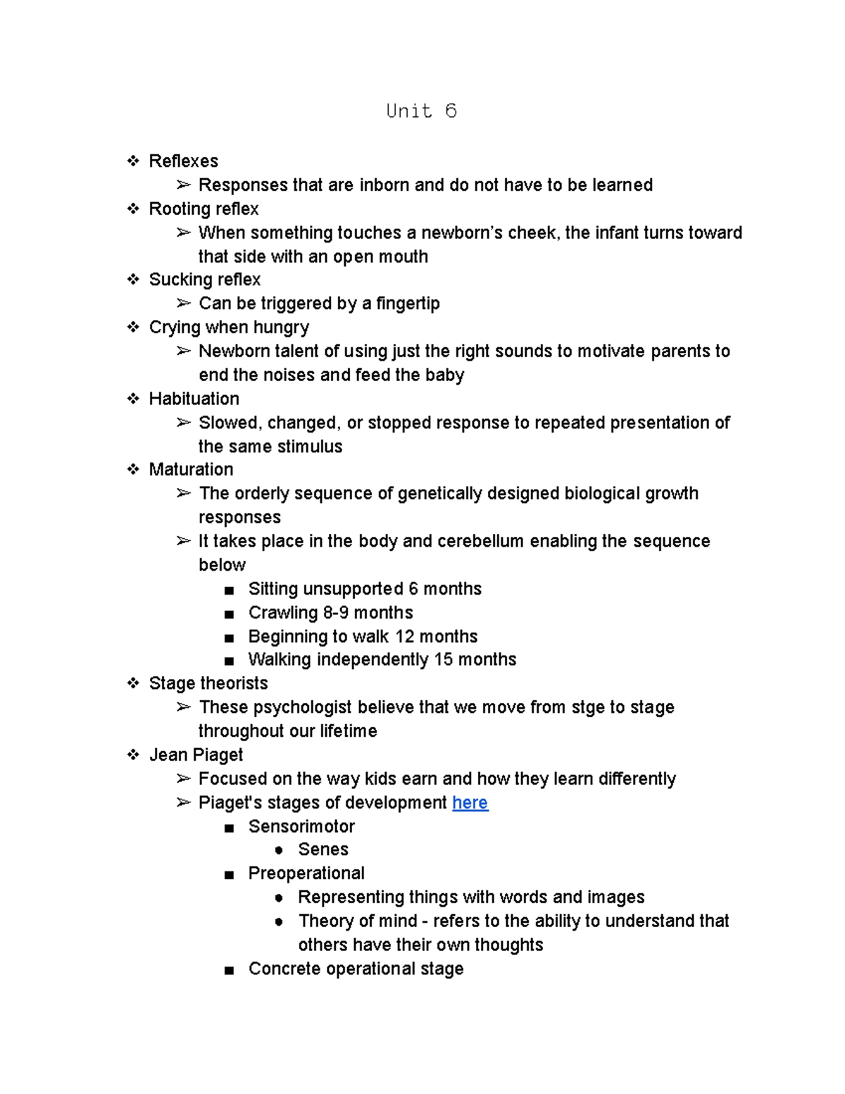 Unit 6 AP Psych Development - Unit 6 Reflexes Responses that are inborn ...