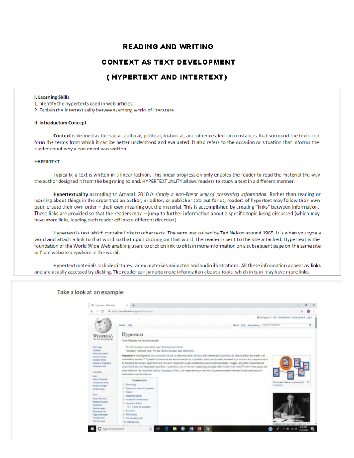 Context AS TEXT Development R&W Module - English - READING AND WRITING CONTEXT AS TEXT ...