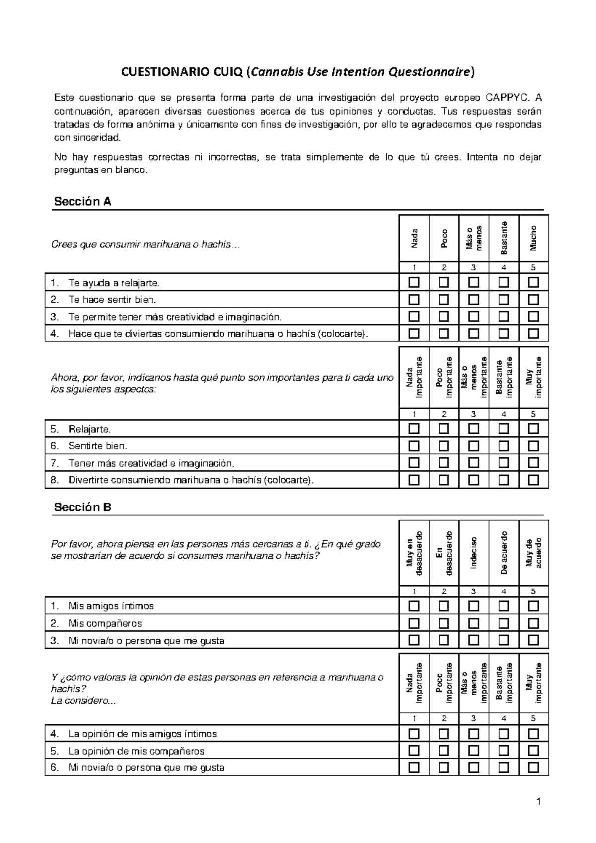 7 CUIQ ESP - Es un resumen - 1 CUESTIONARIO CUIQ (Cannabis Use ...