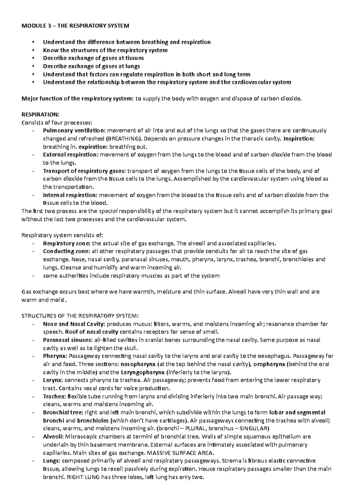Module 3 respiratory system - MODULE 3 – THE RESPIRATORY SYSTEM ...
