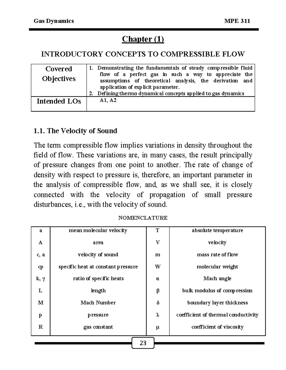 Chapter 1 Introductory Concepts to Compressible Flow - Chapter (1) INTRODUCTORY CONCEPTS TO ...