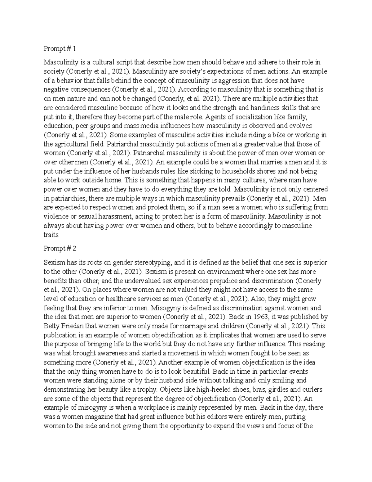 Prompt 1 and 2 Intorduction to Sociology - Prompt # 1 Masculinity is a ...