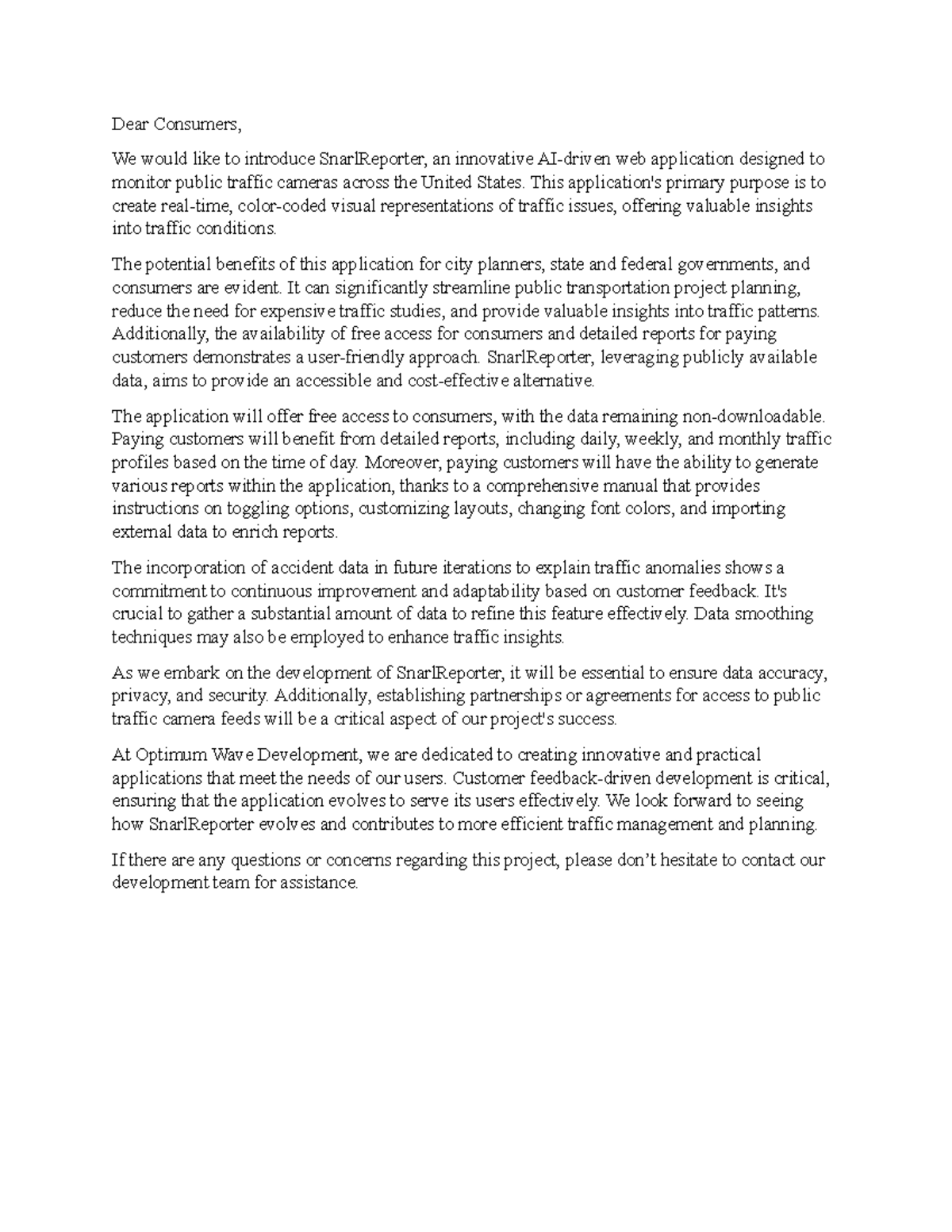 Activity 4 - Dear Consumers, We would like to introduce SnarlReporter ...