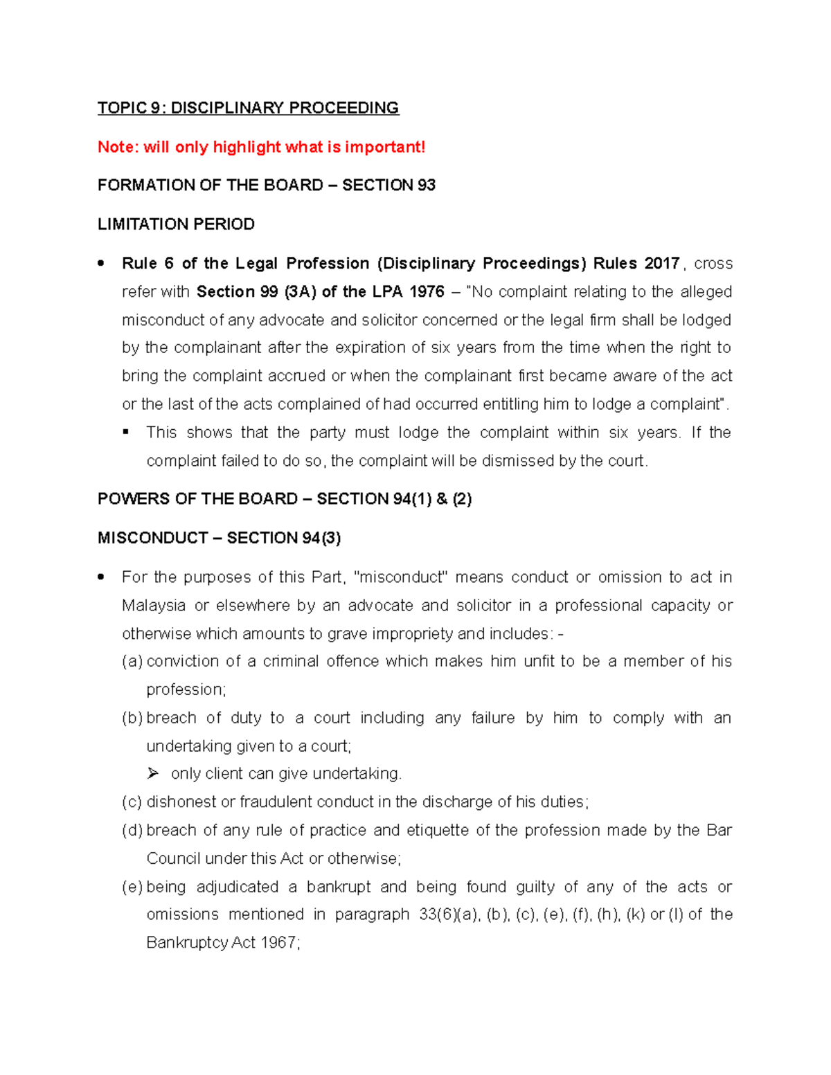 Topic 9 - Discplinary Proceedings - TOPIC 9: DISCIPLINARY PROCEEDING ...