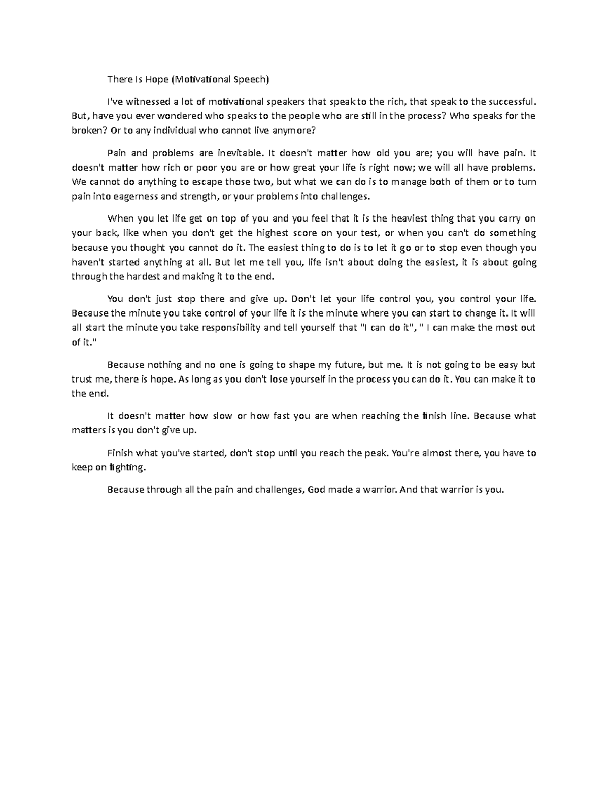 There Is Hope - School - There Is Hope (Motivational Speech) I've ...