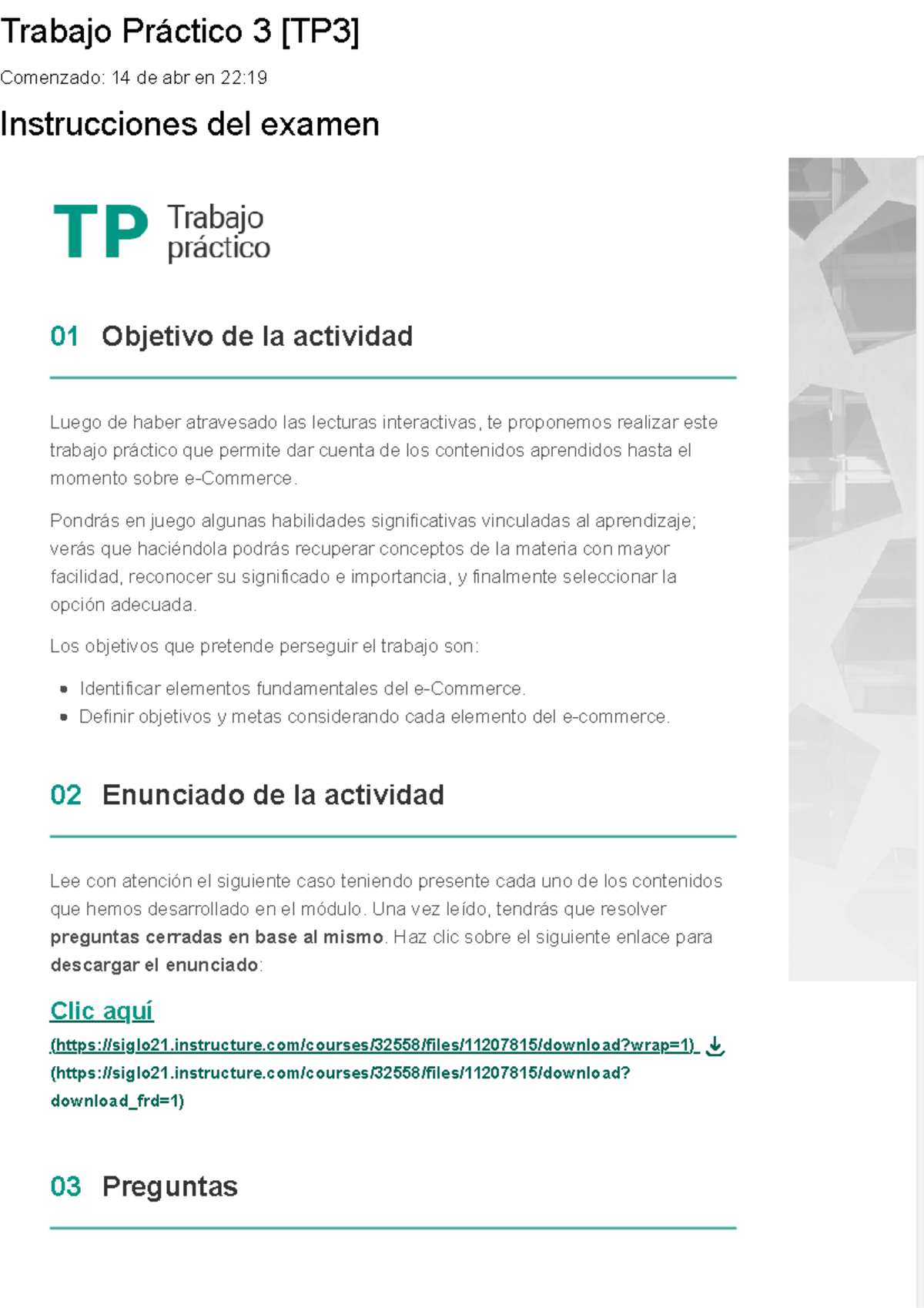 Examen Trabajo Práctico 3 [TP3] Marketing Digital 85,42% - Trabajo Práctico 3 [TP3] Comenzado ...