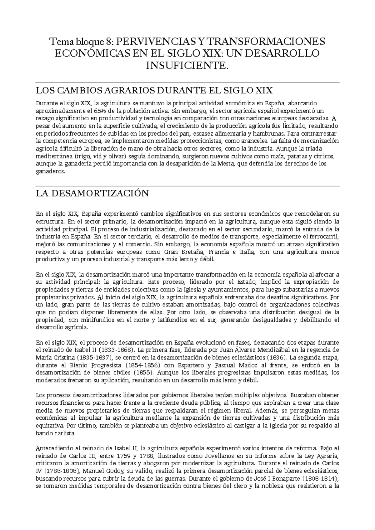 HES Bloque 8 - Tema bloque 8: PERVIVENCIAS Y TRANSFORMACIONES ECONÓMICAS EN EL SIGLO XIX: UN ...