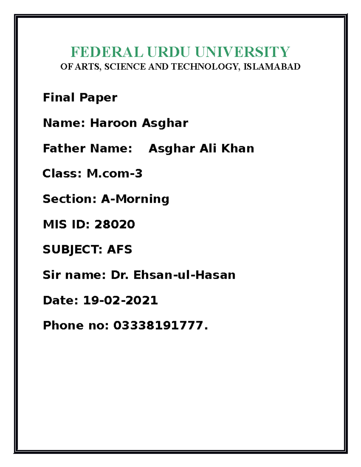 Haroon Asghar - Very helpful practice material for the students of ...