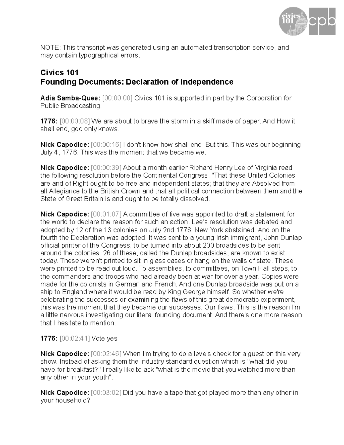 Declaration+ Transcript - NOTE: This transcript was generated using an ...
