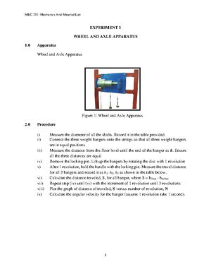 EXP1 - Wheel & Axle Experiment - EXPERIMENT 1 WHEEL AND AXLE APPARATUS ...