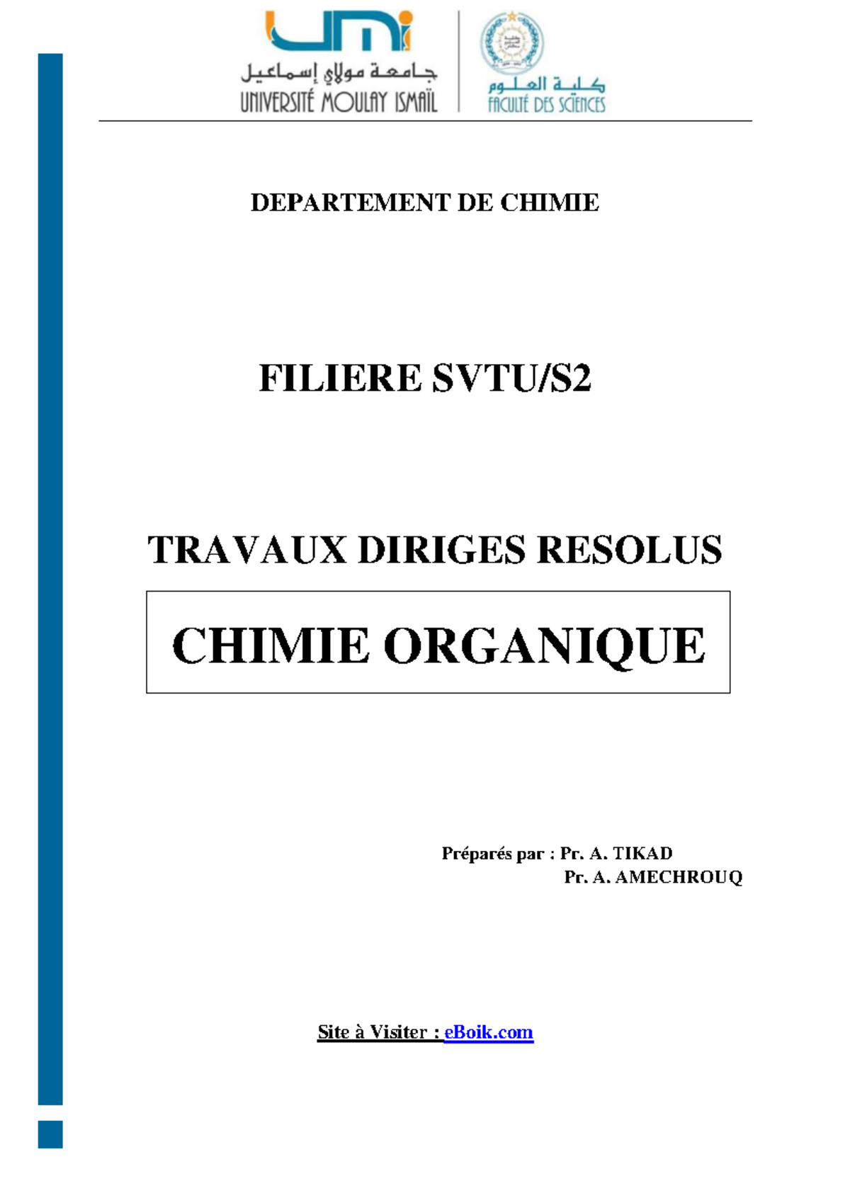 Serie 12 et 3 SVTU - CHIMIE ORGANIQUE DEPARTEMENT DE CHIMIE FILIERE ...