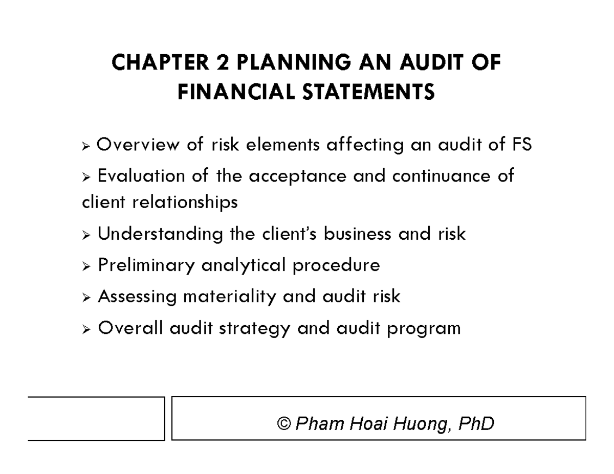 Chapter 2 - ch2 - CHAPTER 2 PLANNING AN AUDIT OF FINANCIAL STATEMENTS ...