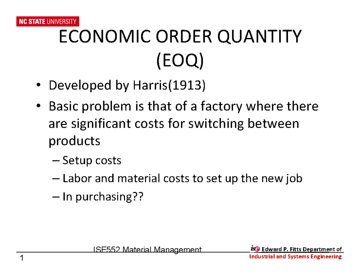 Material Management - EOQ Model - ECONOMIC ORDER QUANTITY (EOQ ...
