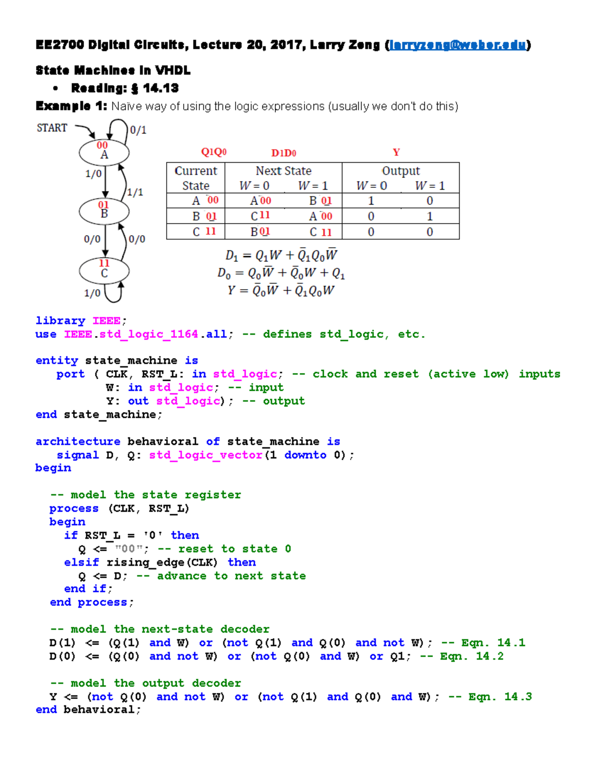 EE2700Lect20 2017 (State Machine VHDL) - EE2700 Digital Circuits ...