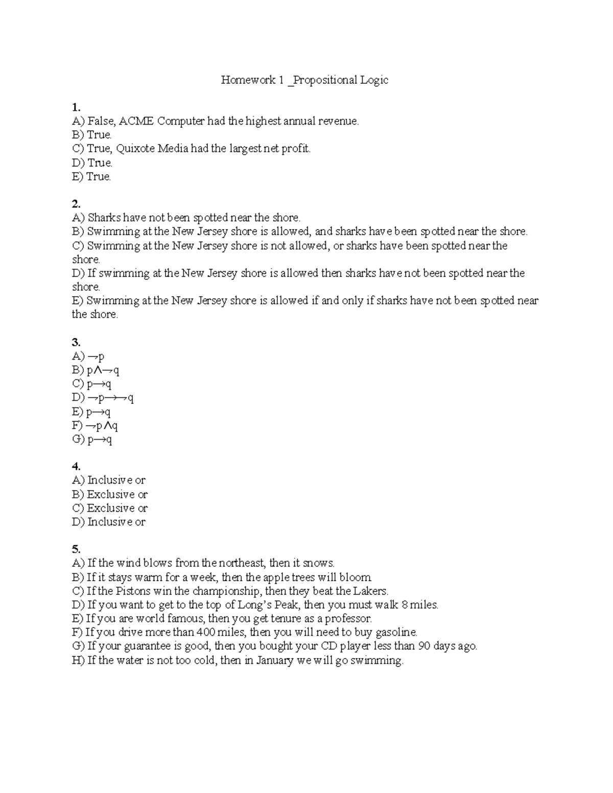 Homework 1 Propositional Logic Homework 1 Propositional Logic 1 A False Acme Computer Had 